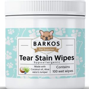 Tear Stain Wipes + Skin Balm For Dogs | Bulldog, French Bulldog, Pug, English Bulldog | Cleans & Soothes Tear Stains, Wrinkles, Folds, Tail Pockets & Paws, Anti-Itch | 100 Soft Cotton Pads