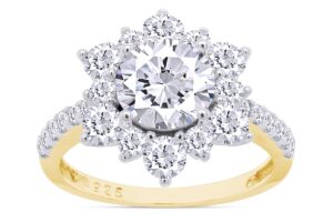 savearth diamonds center 1.20ct 7mm g-h color round cut lab created moissanite diamond cluster engagement ring in 14k yellow gold over sterling silver jewelry for women size-6