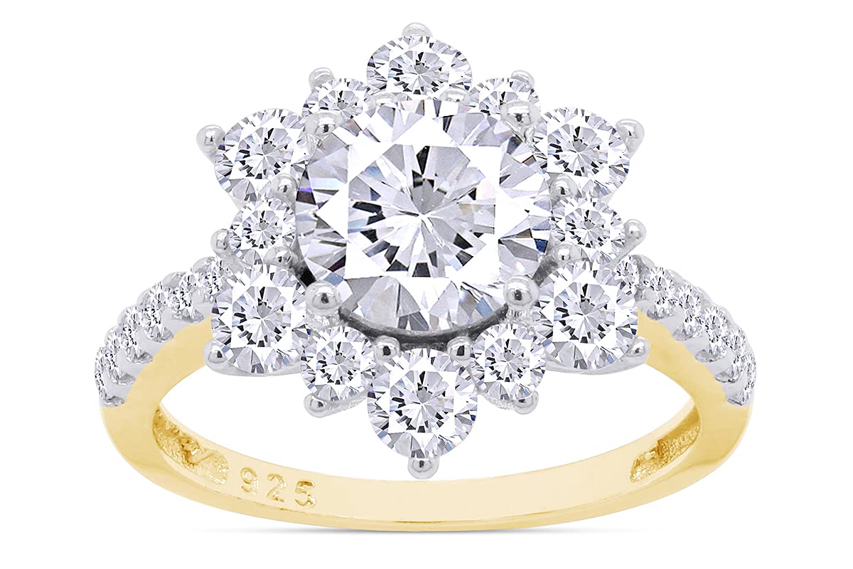 SAVEARTH DIAMONDS Center 1.20ct 7MM G-H Color Round Cut Lab Created Moissanite Diamond Cluster Engagement Ring In 14k Yellow Gold Over Sterling Silver Jewelry For Women Size-6