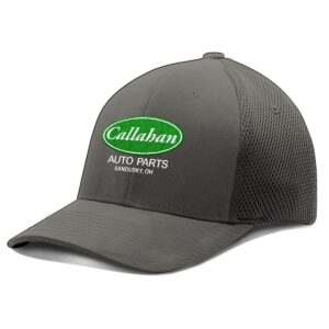 callahan auto parts patch - flexfit ultrafibre airmesh fitted hat - breathable mesh side for casual wear & outdoor activities - baseball cap women & men (charcoal, large-extra large, l)