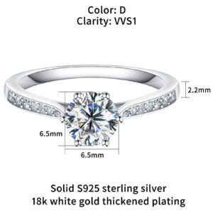 SAMIOVJ Solitaire Moissanite Engagement Rings for Women, D Color VVS1 Clarity Diamond Ring, 18K White Gold Plated 925 Sterling Silver, Wedding Promise Rings for Her