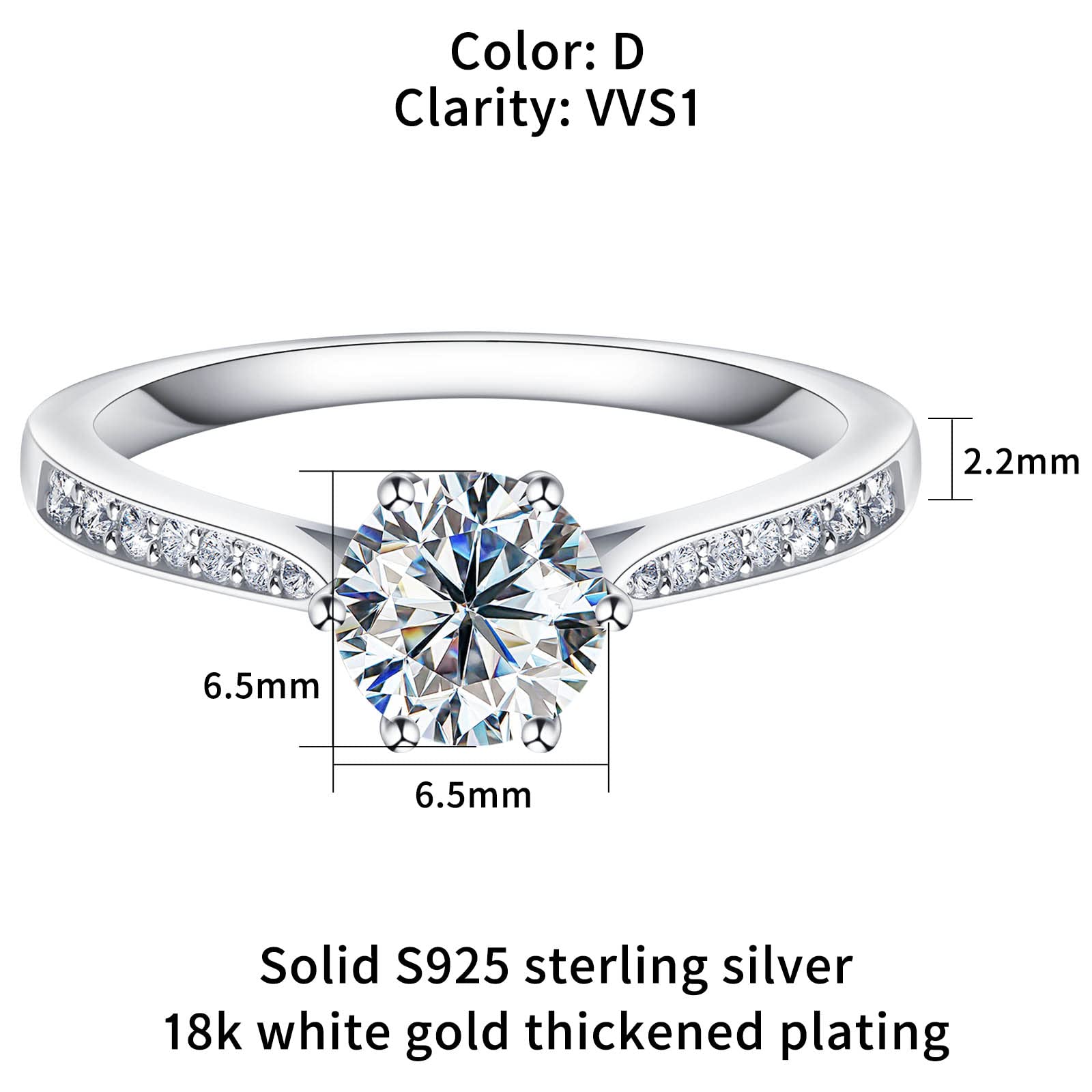 SAMIOVJ Solitaire Moissanite Engagement Rings for Women, D Color VVS1 Clarity Diamond Ring, 18K White Gold Plated 925 Sterling Silver, Wedding Promise Rings for Her