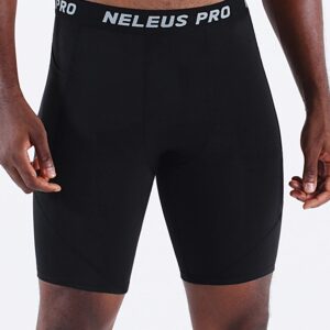 NELEUS Men's Compression Shorts with Pockets Workout Running Tights,3 Pack,6082,Black/Grey/Navy Blue,L