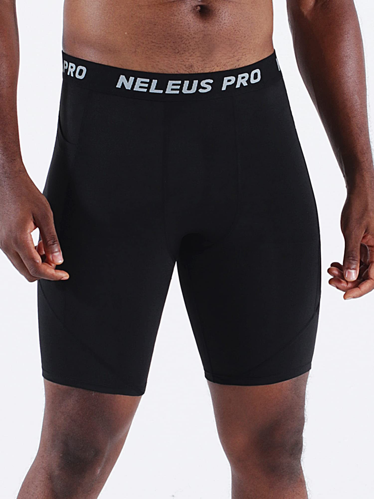 NELEUS Men's Compression Shorts with Pockets Workout Running Tights,3 Pack,6082,Black/Grey/Navy Blue,L