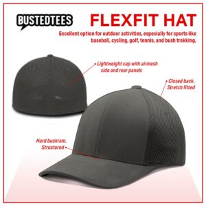 BustedTees Falcon Outline Flexfit Hat Casual Wear - Baseball Cap for Men Breathable Flex Fit Ultrafibre Airmesh Fitted Cap (Charcoal, Large, l)