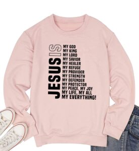 tsiiuo women's jesus is my everything christian sweatshirt funny jesus christ bible verse pullover tops tees pink xl