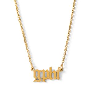 sorority shop gamma phi beta necklace — gpb old english font design, 18k gold plated, gamma phi beta gifts for women