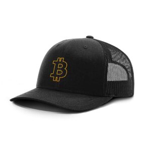 bitcoin outline - cotton snapback hat - breathable mesh side for casual wear & outdoor activities all seasons - baseball cap women and men (black front/black mesh)