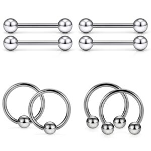 dyknasz g23 implant grade solid titanium externally threaded nipple rings hoop straight barbell nipple shield piercing jewelry for women men 16mm