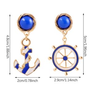 TIANBANGSHI Unique navy Nautical Ship Wheel Anchor Statement Drop Stud Earrings Asymmetry Blue Enamel wind Boat Anchor Dangle Earring for Women Fashion Jewelry (blue)