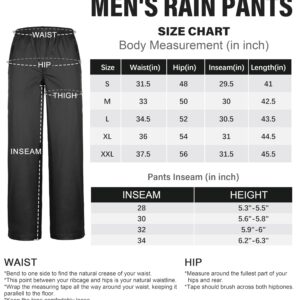 JAEZZIY Mens Rain Pants,Waterproof Rain Over Pants,Windproof Lightweight Rain Pants for Rain Outdoor Work,Golf,Fishing,Hiking (Black, XL)