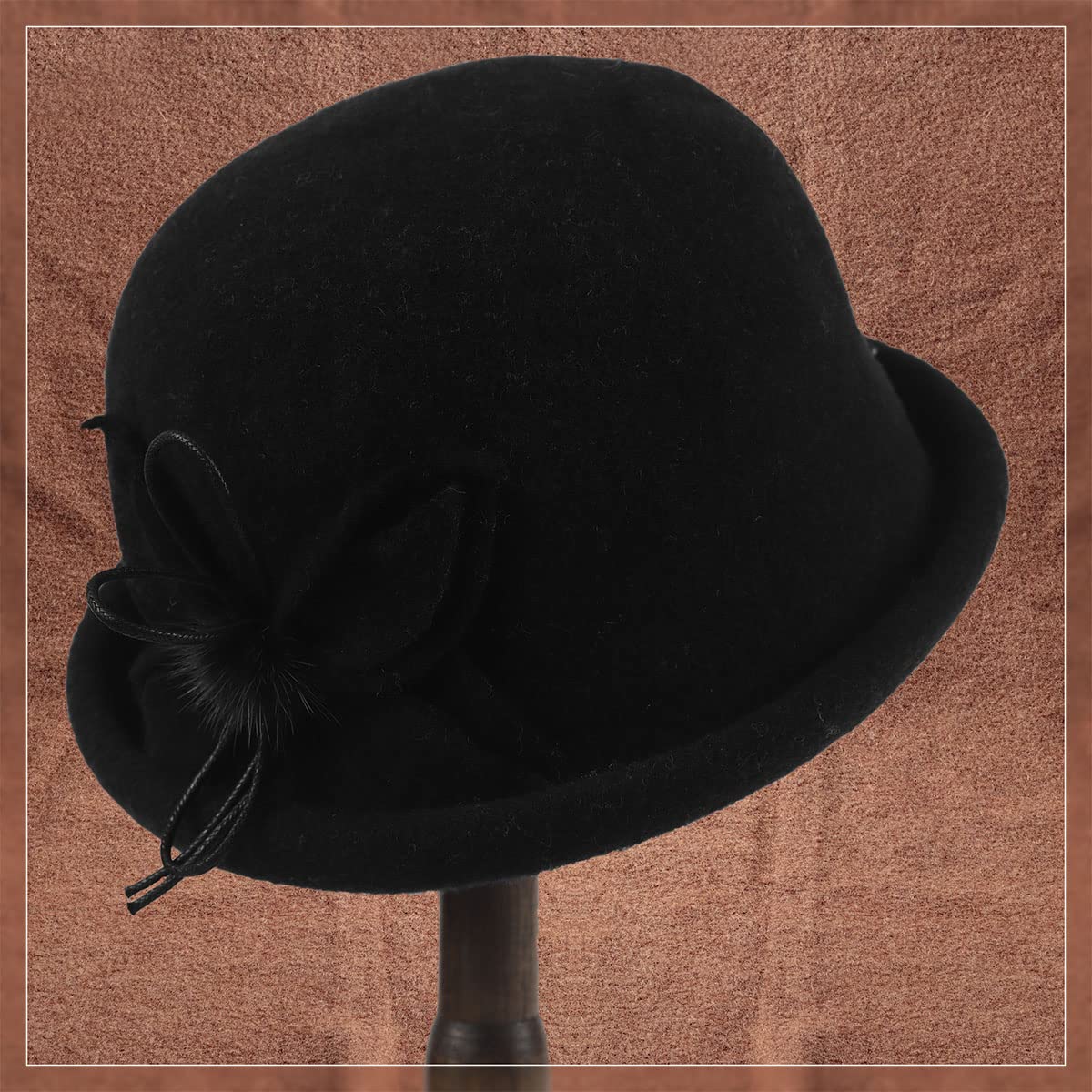 FORBUSITE Women Winter Hat - Vintage Wool Cloche Bucket Hat 1950s 20s Black