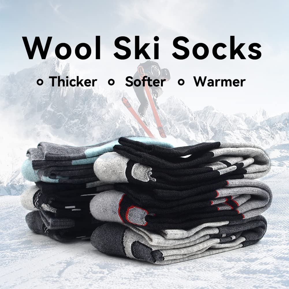 Busy Socks Ladies Long Ski Wool Winter Socks Women, Winer Over the Calf Boot Thermal Wool Socks for Mens Skiing Skating Snowboarding, Medium, 1 Pair Grey/Green