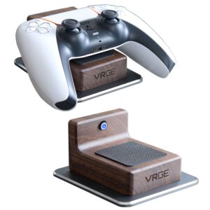 vrge - ps5 controller charging storage dock - premium walnut wood gunmetal aluminum magnetic charging station stand and charger cable cord holder mount for sony playstation 5 dualsense