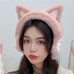 Jilneed Ear Muffs for Women Winter Outdoors Furry Cute Cat Ear Warmers Teen Girls Soft Warm Faux Fur Earmuffs (Pink)