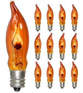 pallerina flicker flame light bulbs, flicker flame shaped light bulbs, flickering orange glow replacement bulbs e12 flame candelabra light bulbs, 12 pack, 1 watt