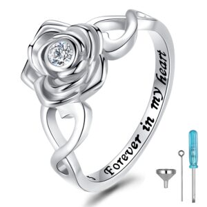 zoexue sterling silver rose cremation urn rings hold loved ones ashes - infinity flower cremation ring for ashes for women rose urn ring gift for mom