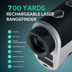 Golf Rangefinder with Slope, THGOLF 700 Yards USB C Rechargeable Rangefinder Golfing with Flag Acquisition, Pulse Vibration and Fast Focus System, 6X Magnification, ±1 Yard Accuracy