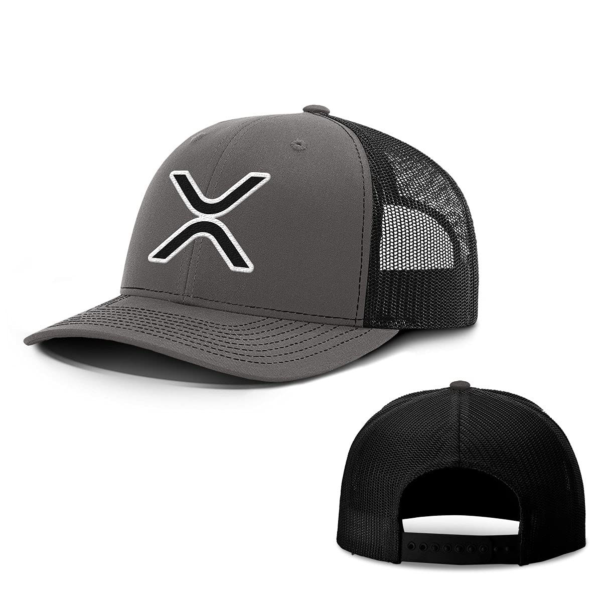 XRP Logo - Cotton Snapback Hat - Breathable Mesh Side for Casual Wear & Outdoor Activities All Seasons - Baseball Cap Women and Men (Charcoal Front/Black Mesh)