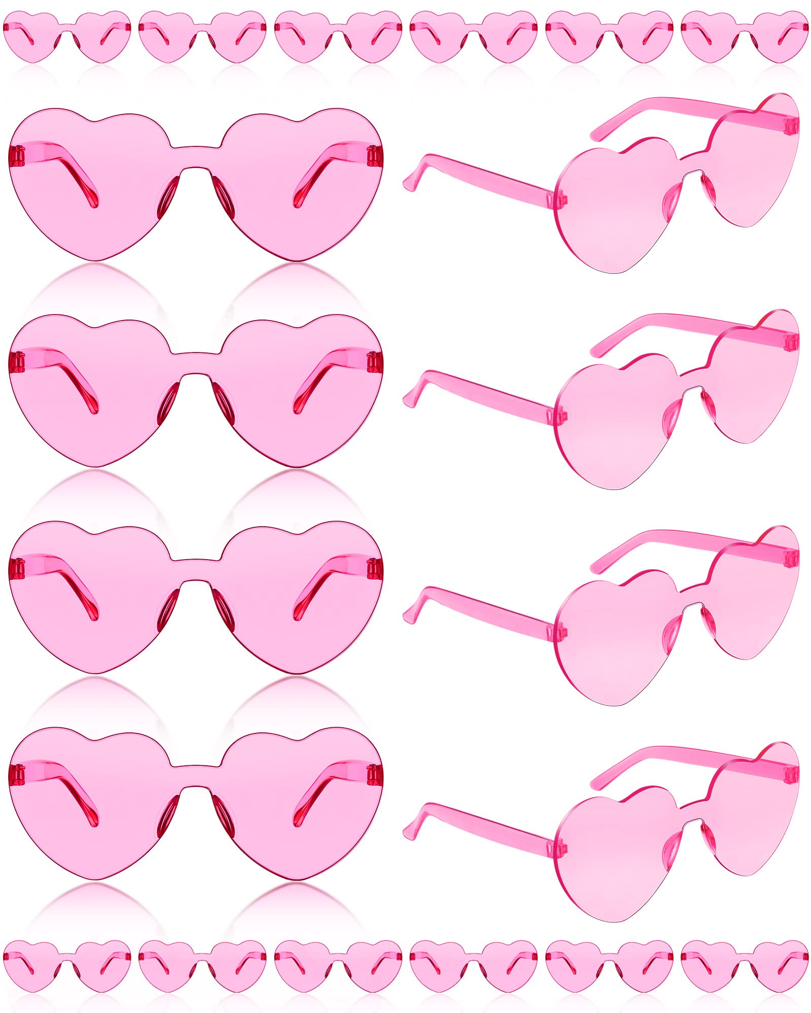 Frienda 20 Pairs Heart Shaped Sunglasses Rimless Candy Color Glasses for Women Men Party Favor(Pink)