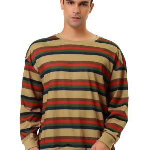 Lars Amadeus Men's Pullover Crew Neck Long Sleeves Color Block Sweatshirt T-Shirt Small Khaki