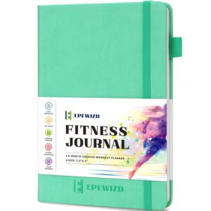 epewizd fitness journal hardcover 6- month workout planner undated workout log book home gym accessories for women and man(green)