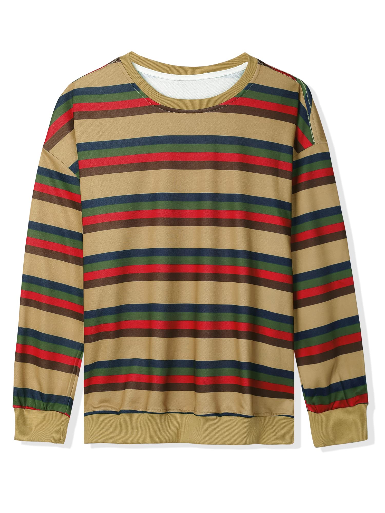 Lars Amadeus Men's Pullover Crew Neck Long Sleeves Color Block Sweatshirt T-Shirt Small Khaki