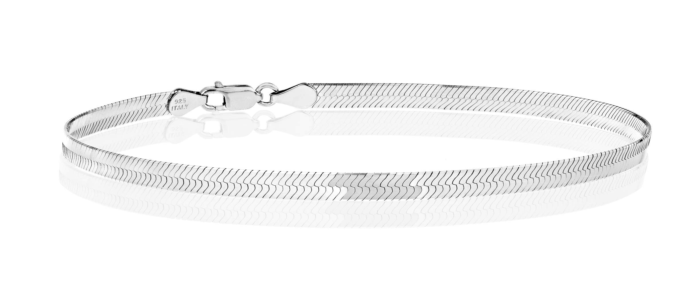 Miabella 925 Sterling Silver Italian Solid 3.5mm Flexible Flat Herringbone Link Chain Anklet Ankle Bracelet for Women, Made in Italy (sterling silver, 10 Inches)