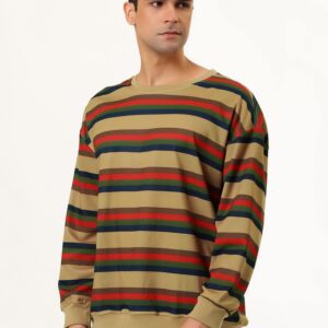 Lars Amadeus Men's Pullover Crew Neck Long Sleeves Color Block Sweatshirt T-Shirt Small Khaki