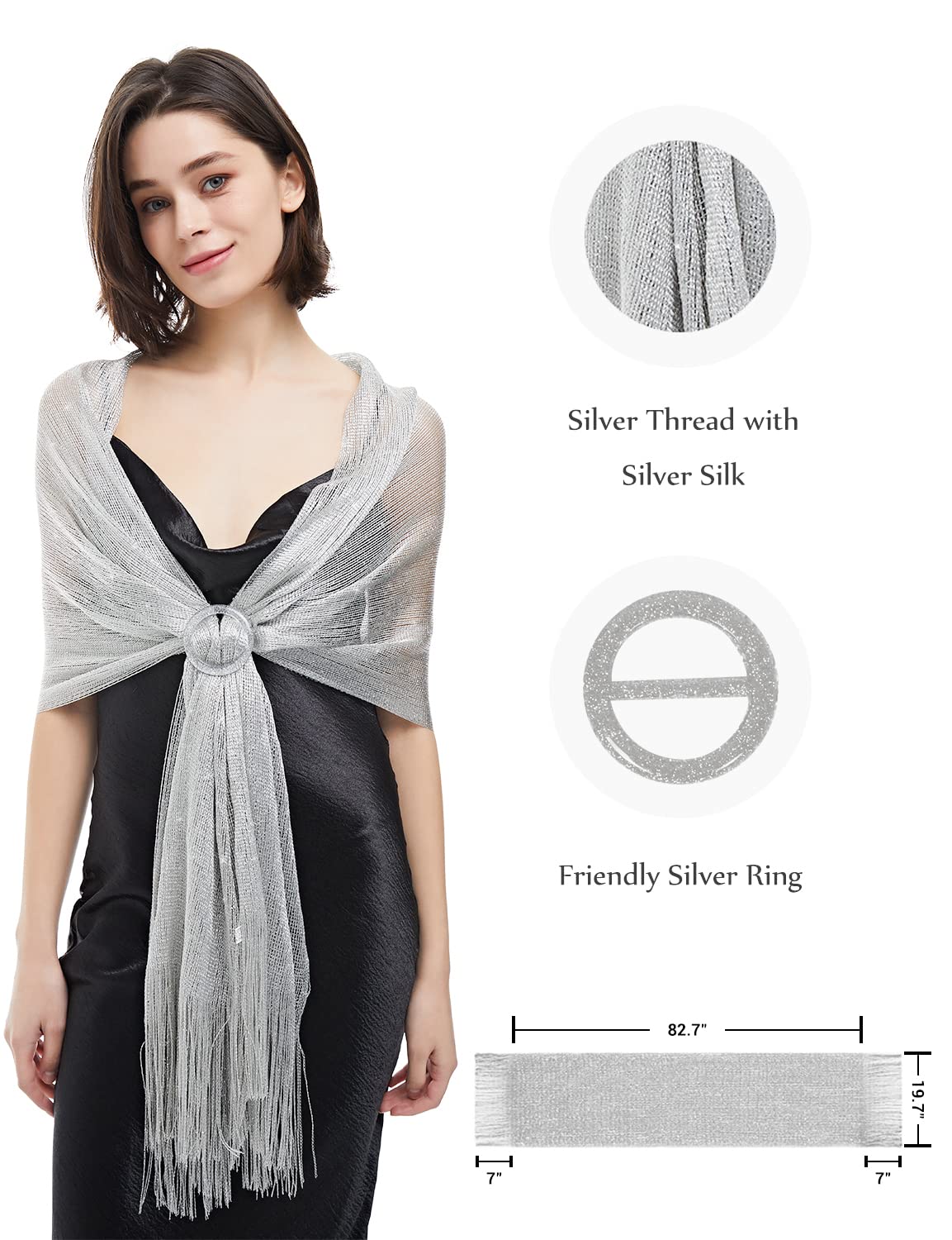 MissShorthair Sparkly Shawls and Wraps for Evening Dresses,Shawl Wraps for Women Wedding Party with Buckle