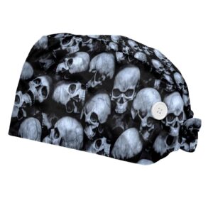 becrazier gothic dark human skulls piled adjustable working cap with sweatband suitable for men and women,2 packs, multicoloured 05, medium-large