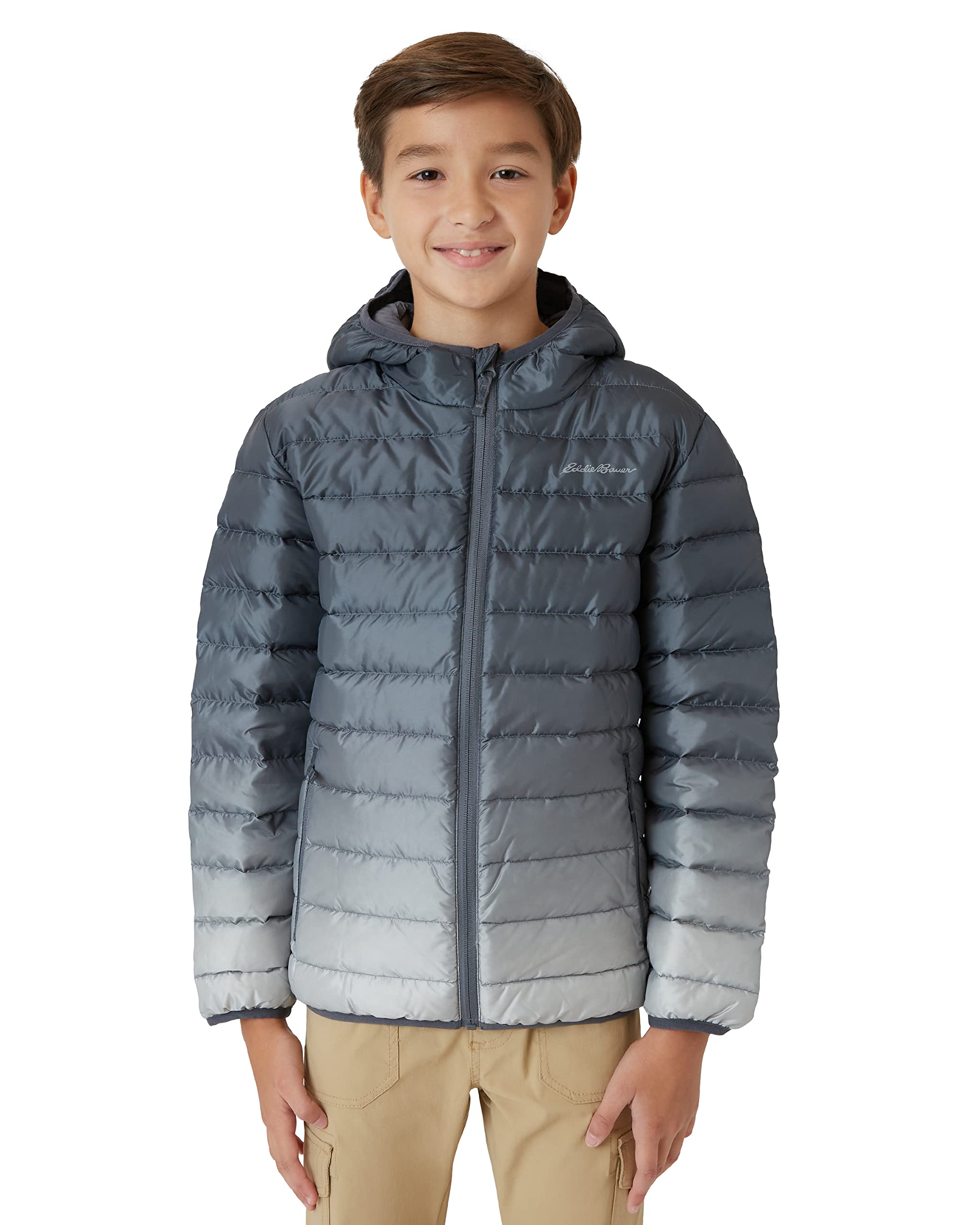 Eddie Bauer Boys' Jacket - CirrusLite Weather Resistant Down Coat for Boys - Insulated Quilted Bubble Puffer (3-20), Size 14-16, Iron