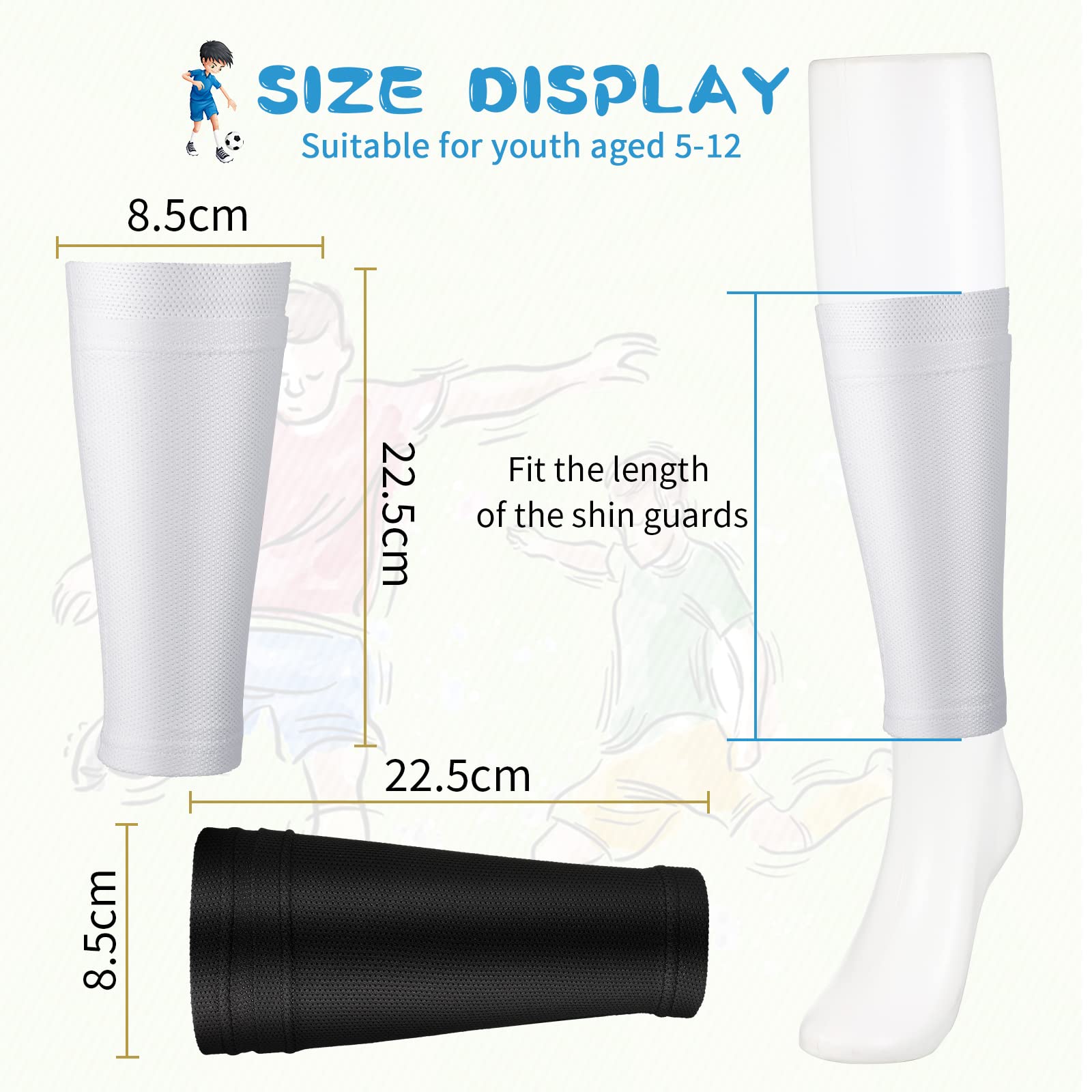 Skylety Shin Guard Sleeves Soccer Youth Calf Support Compression Sleeves Football Leg Sleeves for Men Kids Adult Sports (4 Pairs)