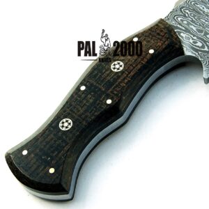 PAL 2000 HUNTING KNIVES Knife With Leather Sheath - Handmade damascus Steel Knife - Custom Knife - 9 Inches Micarta Handle, 9556 Black, White and Gray