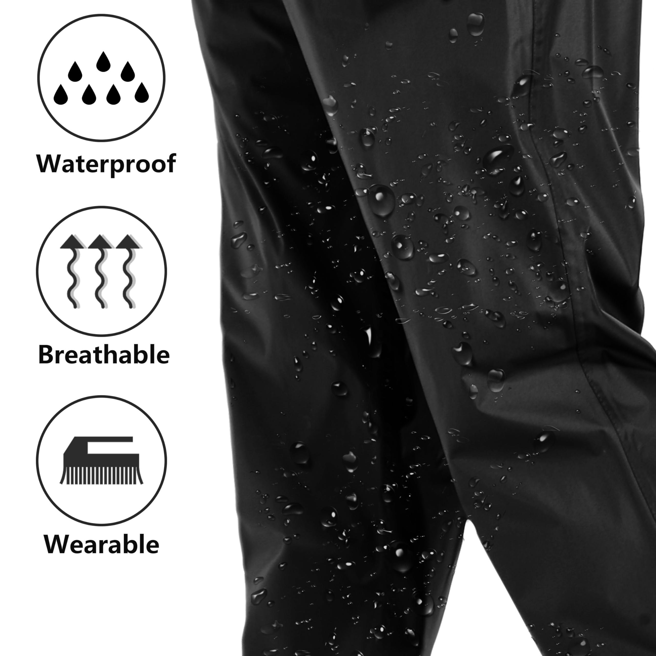 JAEZZIY Mens Rain Pants,Waterproof Rain Over Pants,Windproof Lightweight Rain Pants for Rain Outdoor Work,Golf,Fishing,Hiking (Black, XL)