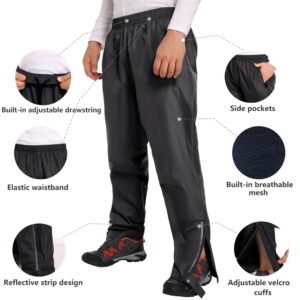 JAEZZIY Mens Rain Pants,Waterproof Rain Over Pants,Windproof Lightweight Rain Pants for Rain Outdoor Work,Golf,Fishing,Hiking (Black, XL)