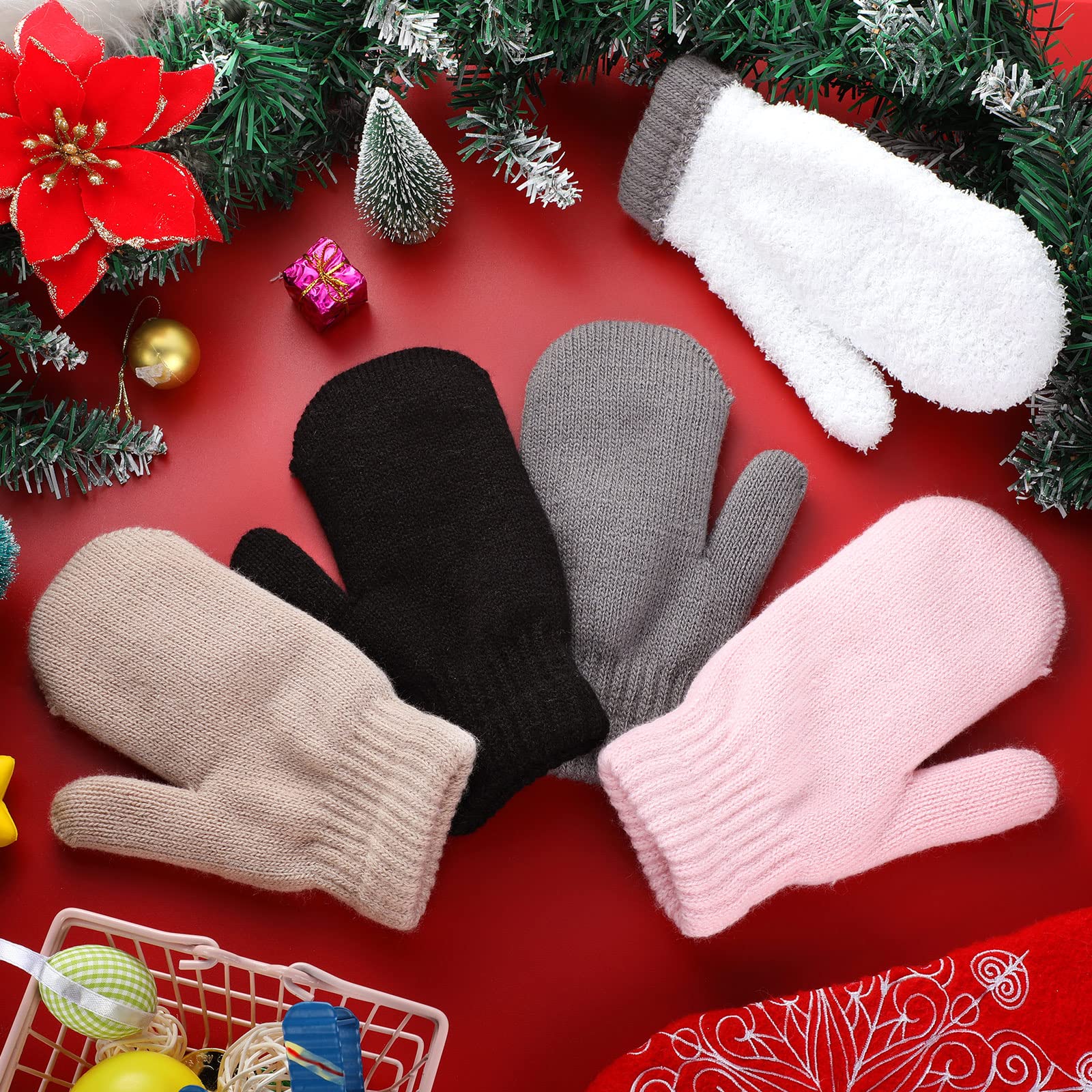 Newcotte Winter Gloves for Women Warm Lining Mittens Fleece Thick Wool Gloves Cable Knitted Mittens for Winter Cold Weather(Black, Camel, Light Grey, Pink,4 Pairs)