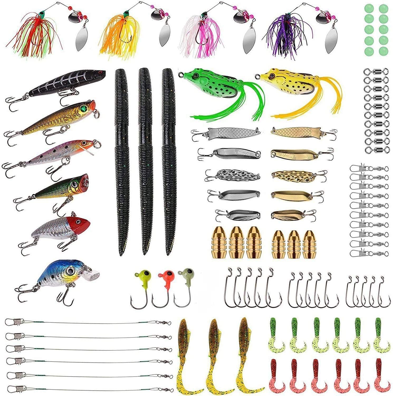 PLUSINNO Fishing Rod and Reel Combos, 102Pcs Fishing Lures,Saltwater Freshwater Resistant Fishing Gear