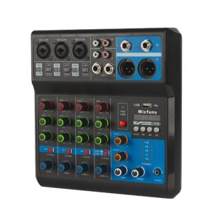 mini audio dj mixer sound board console system,5 channel 48v phantom power with bluetooth usb mp3 stereo live dj studio streaming for professional recording party ktv stage