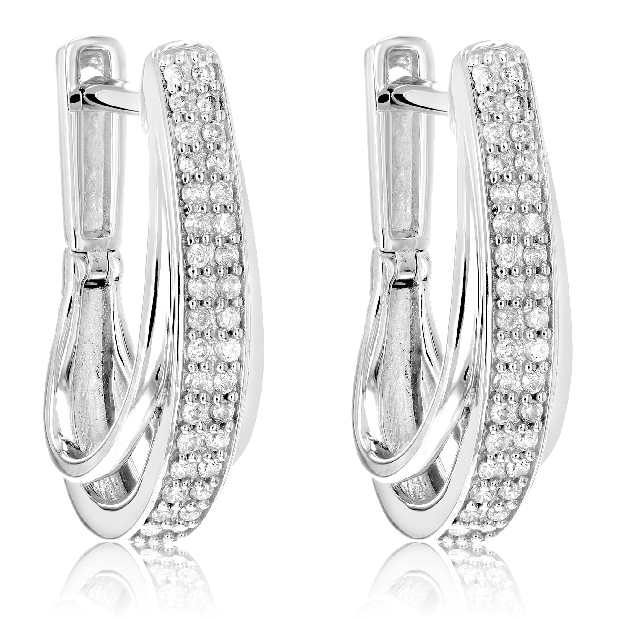 Vir Jewels 1/4 cttw Diamond Hoop Earrings .925 Sterling Silver 60 Stones Dangle 3/4 Inch