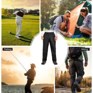 JAEZZIY Mens Rain Pants,Waterproof Rain Over Pants,Windproof Lightweight Rain Pants for Rain Outdoor Work,Golf,Fishing,Hiking (Black, XL)