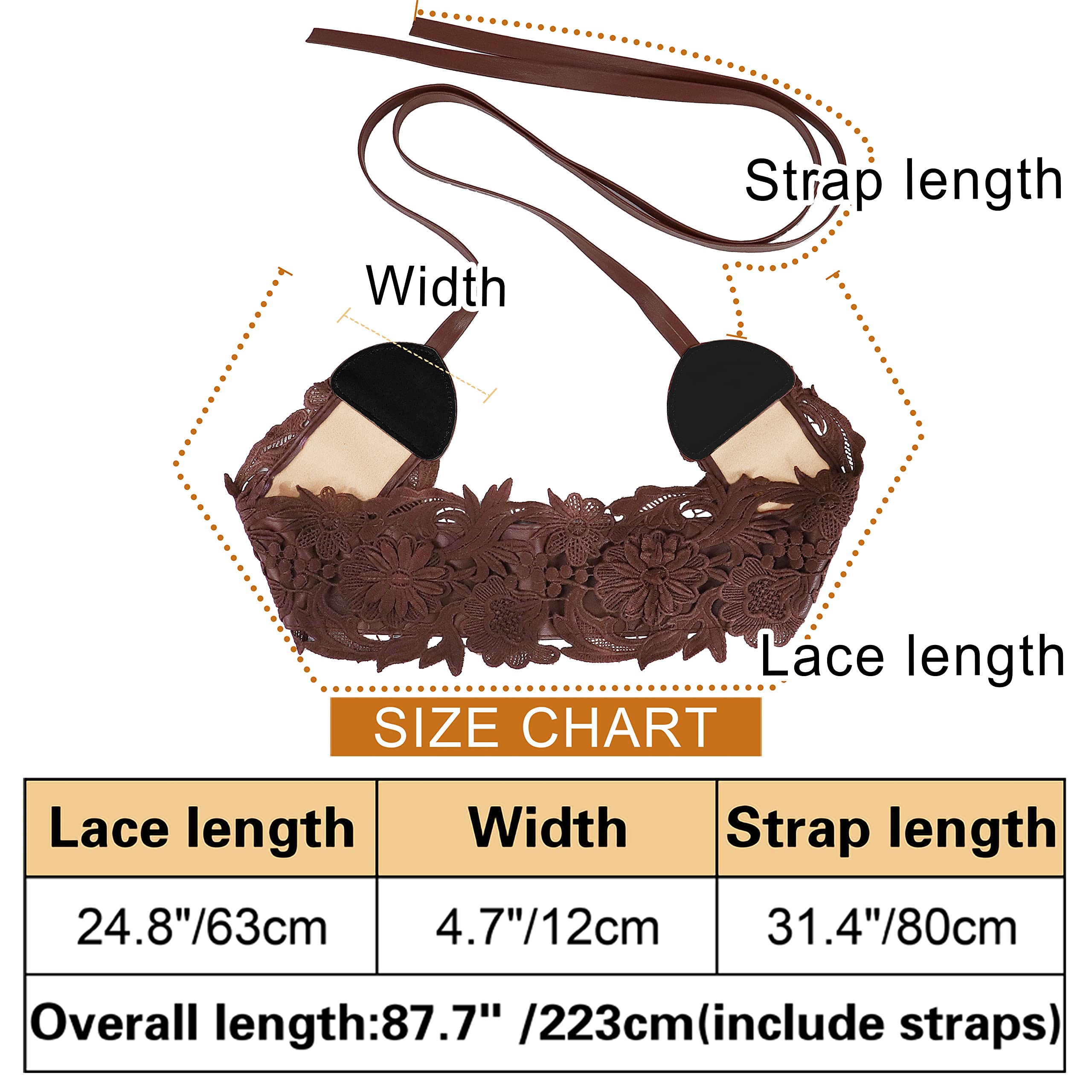 Lovful Women Faux Leather Lace Belt,Wide Wrap Around Obi Belt,Self Tie Boho Band Waist Belt,Coffee