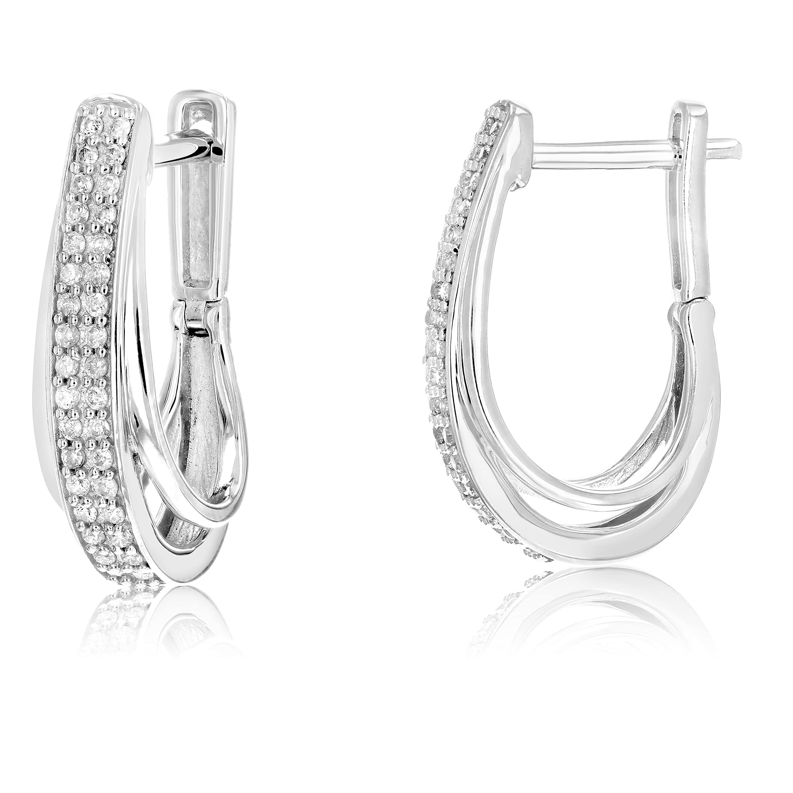 Vir Jewels 1/4 cttw Diamond Hoop Earrings .925 Sterling Silver 60 Stones Dangle 3/4 Inch