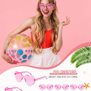 Frienda 20 Pairs Heart Shaped Sunglasses Rimless Candy Color Glasses for Women Men Party Favor(Pink)