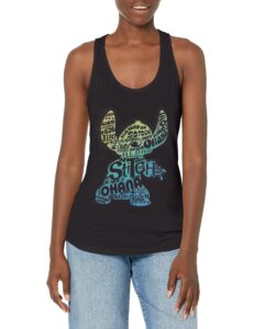 disney junior's lilo stitch fill slim fit, scoop hem racerback tank, black, x-large