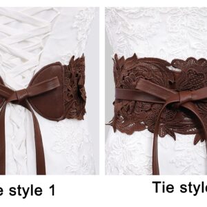 Lovful Women Faux Leather Lace Belt,Wide Wrap Around Obi Belt,Self Tie Boho Band Waist Belt,Coffee