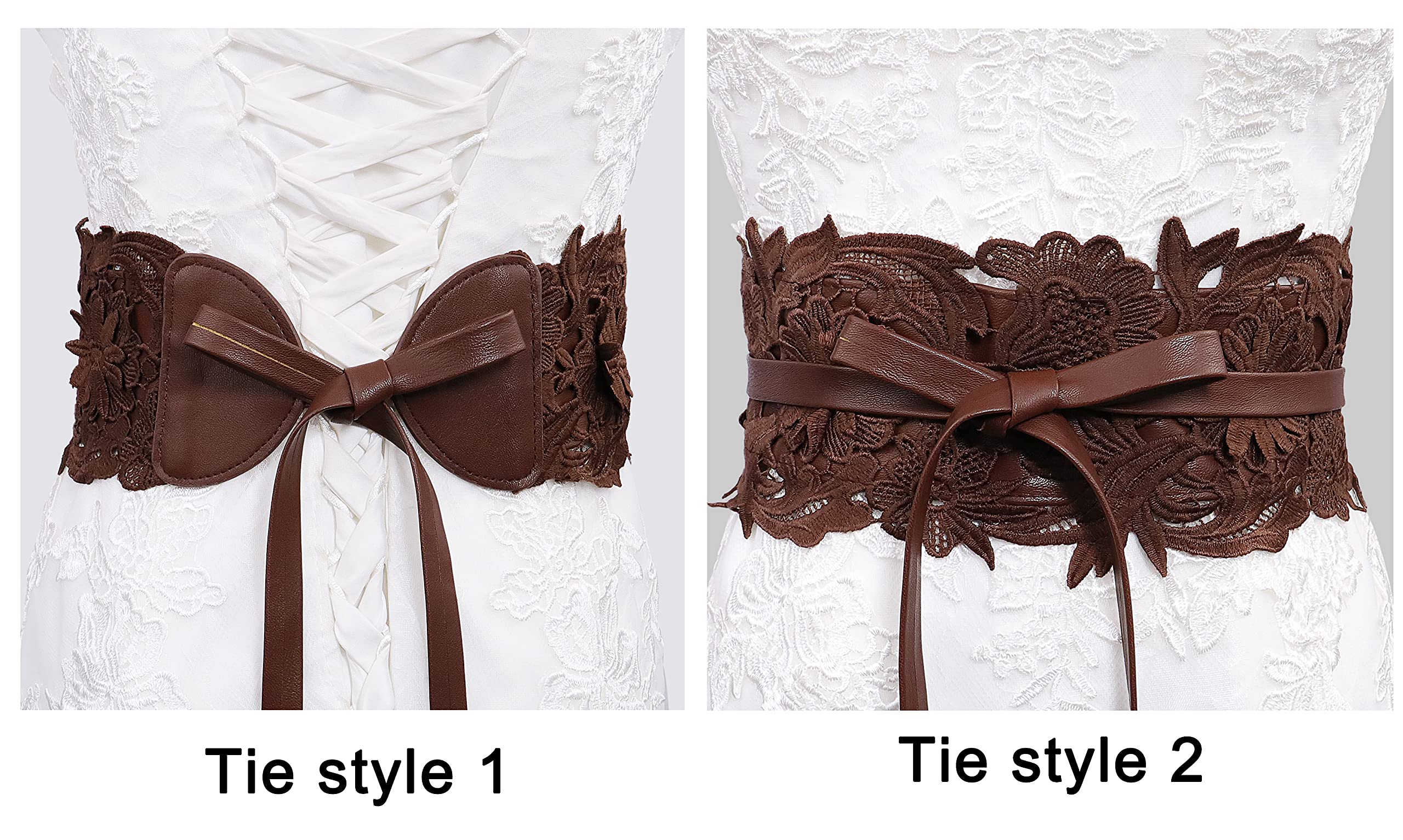 Lovful Women Faux Leather Lace Belt,Wide Wrap Around Obi Belt,Self Tie Boho Band Waist Belt,Coffee