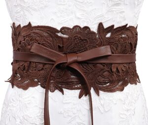 lovful women faux leather lace belt,wide wrap around obi belt,self tie boho band waist belt,coffee