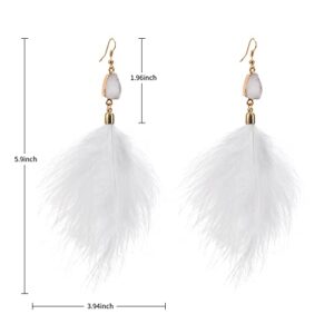 Feather Earring for Women - Light Weight Feather Dagle Earring with Crystal, Gift for Sister Lover (white)