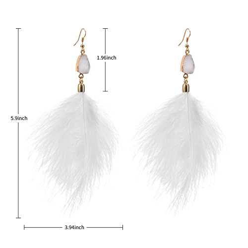 Feather Earring for Women - Light Weight Feather Dagle Earring with Crystal, Gift for Sister Lover (white)